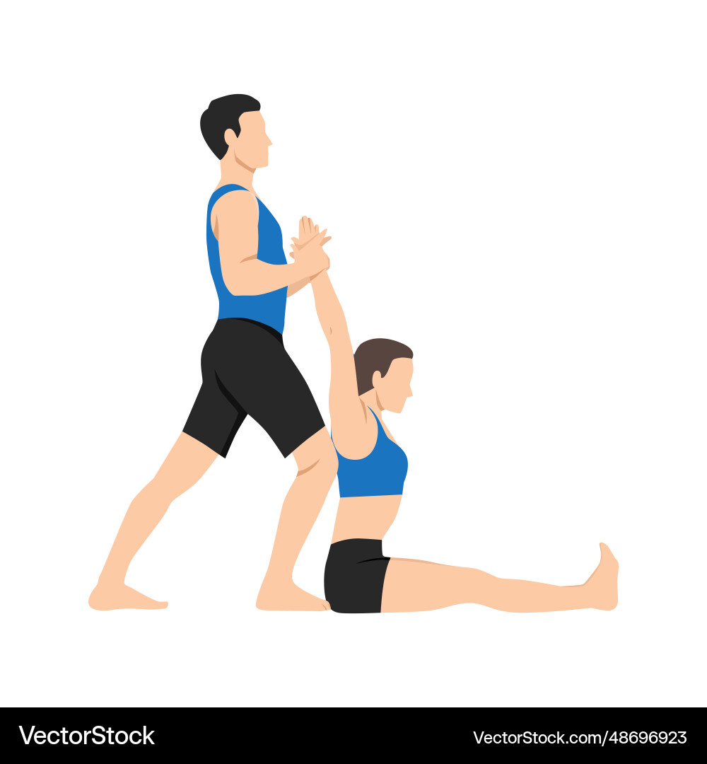 Young man assisting girl doing seated forward Vector Image