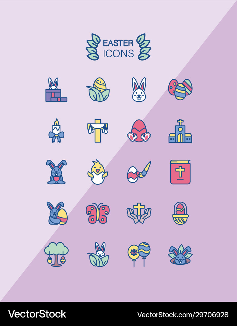 Cute happy easter icons set colorful design Vector Image