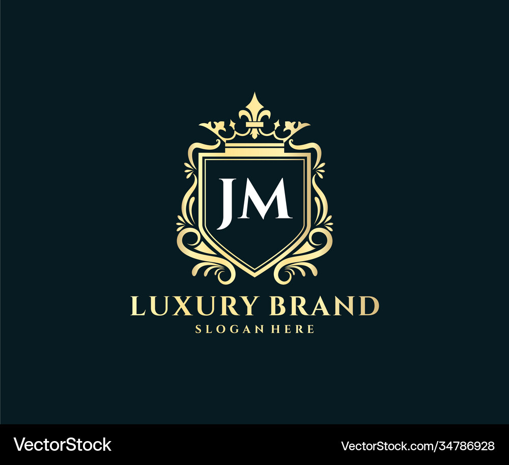 Jm initial letter gold calligraphic feminine Vector Image