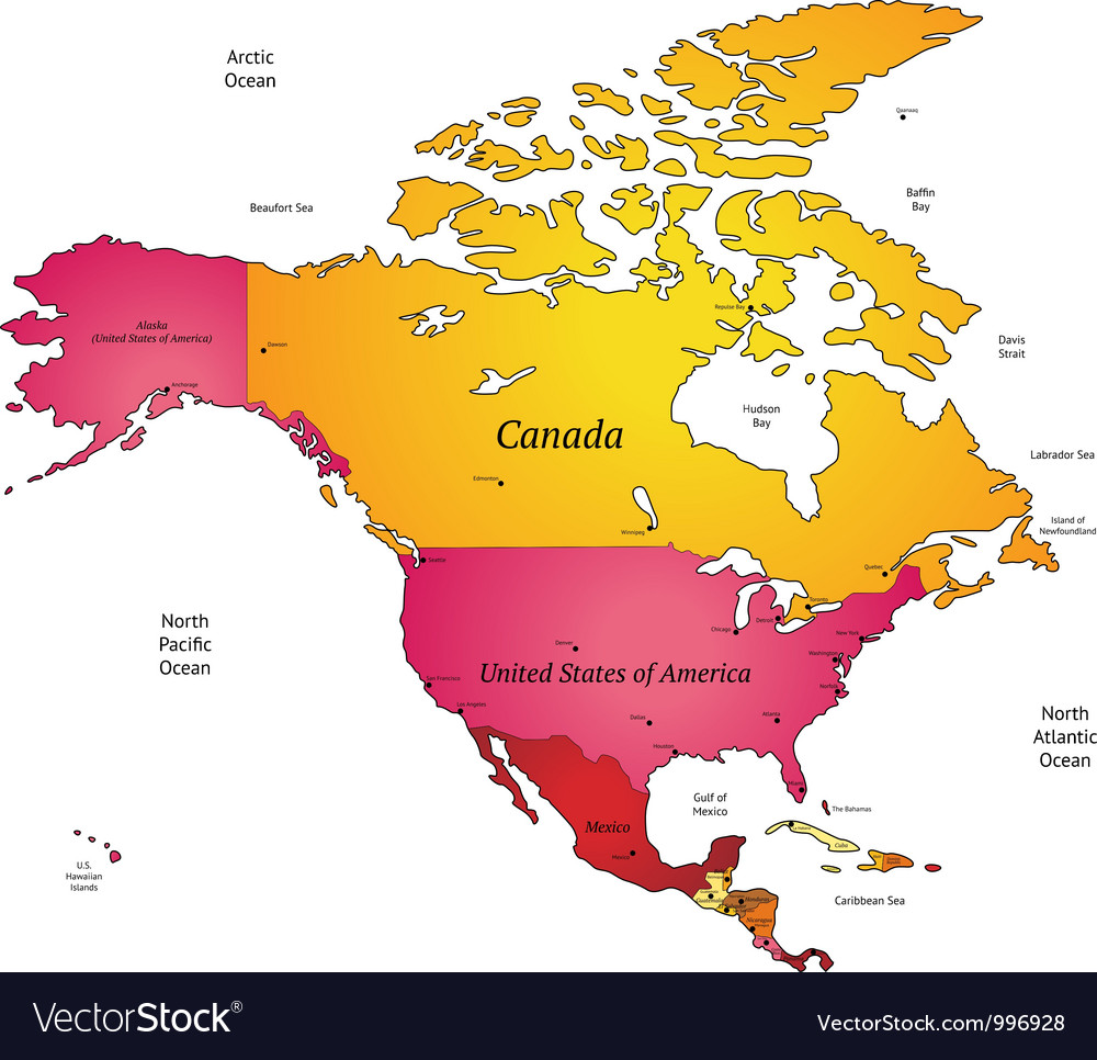 Map of north america Royalty Free Vector Image