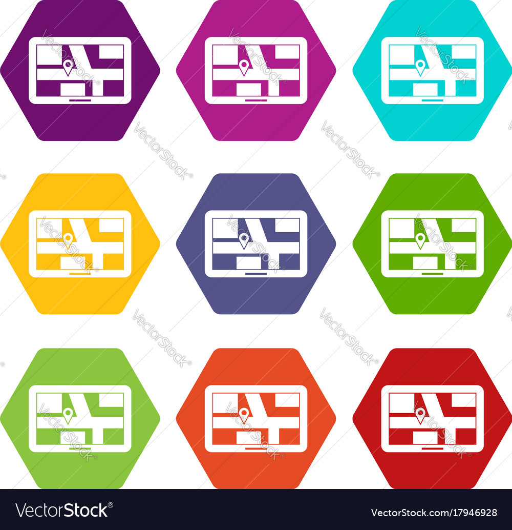 Navigation icon set color hexahedron Royalty Free Vector