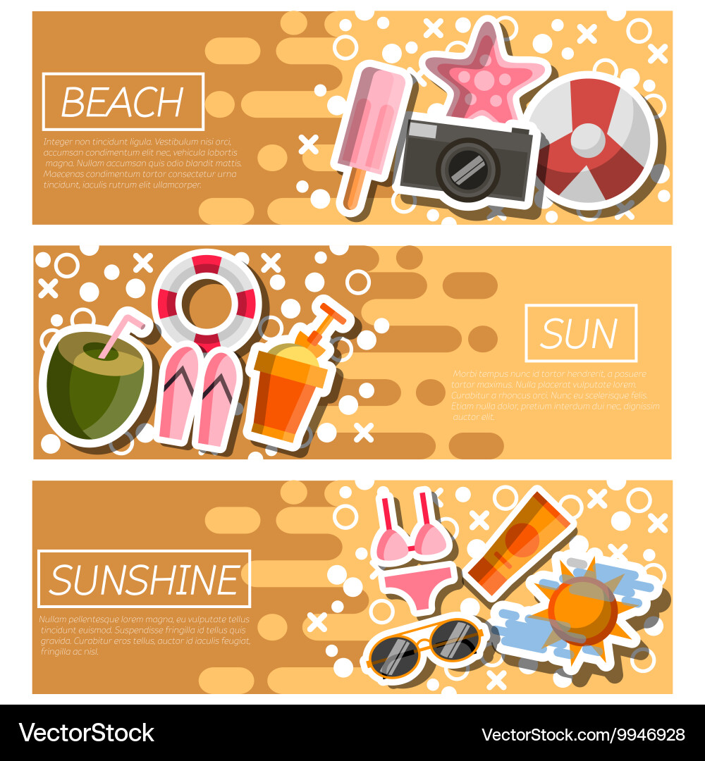 Set of horizontal banners about beach Royalty Free Vector