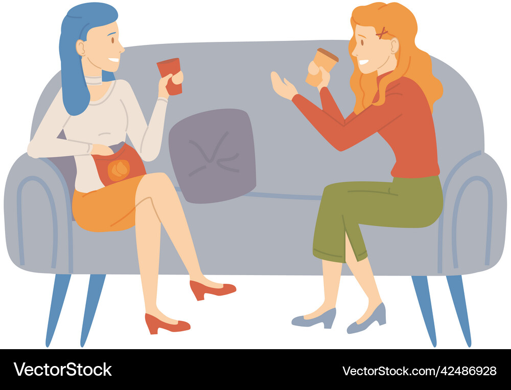 Smiling friends drinking tea and talking at home Vector Image