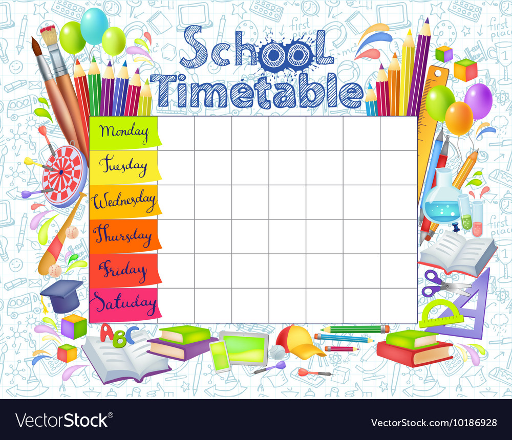 Template School Timetable Royalty Free Vector Image