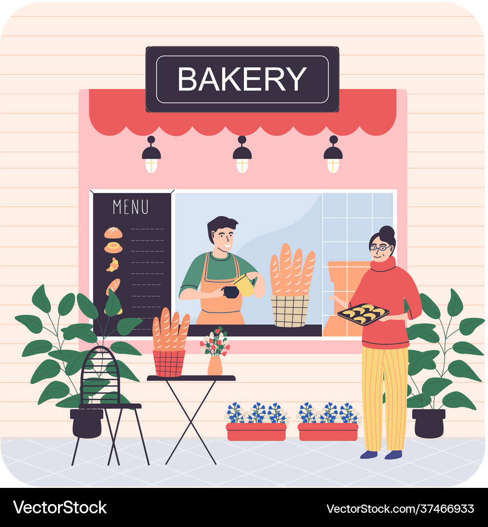 Bakery shop building facade with signboard baking Vector Image