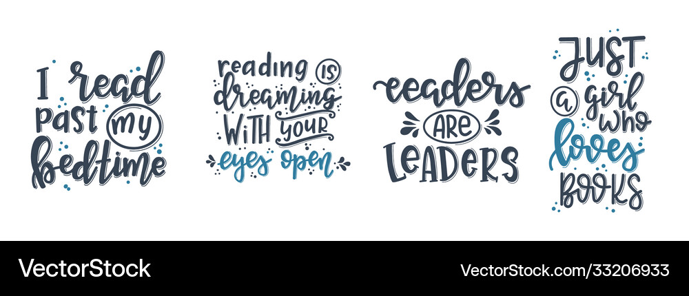 Books and reading lettering set hand drawn Vector Image
