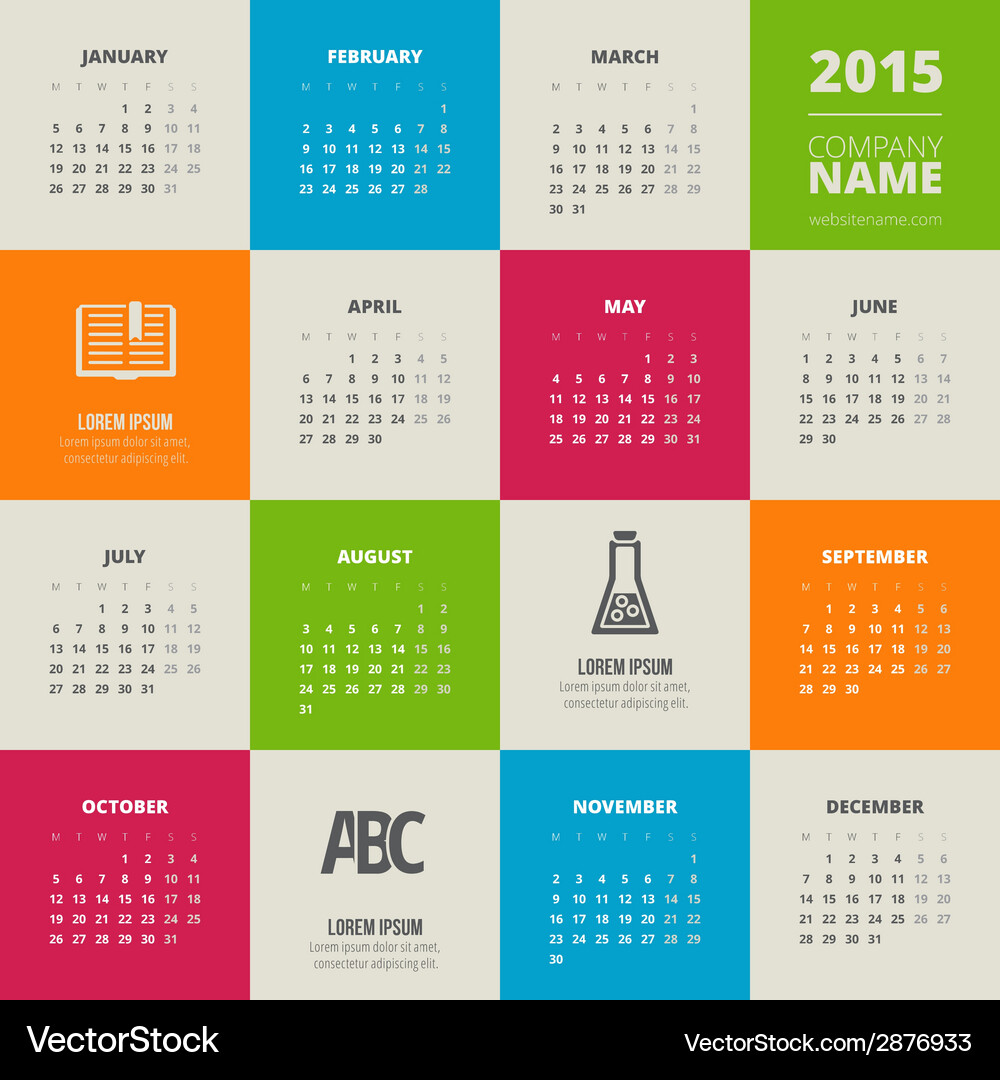 Calendar 2015 template week starts sunday Vector Image