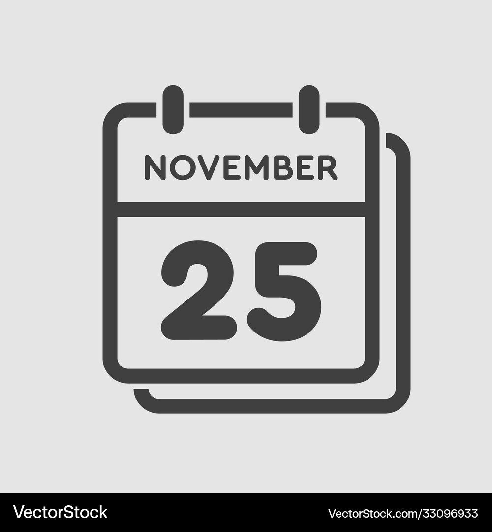 Calendar icon day 25 november template Royalty Free Vector