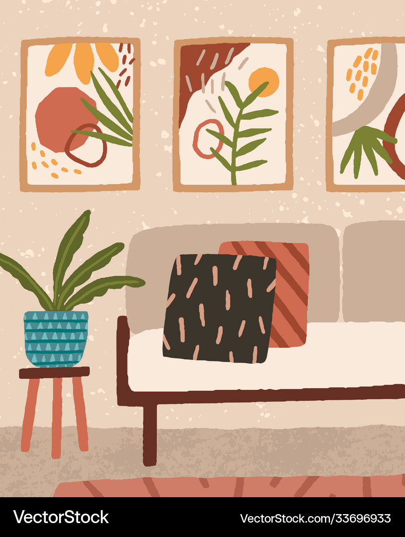 Cozy living room interior design with comfortable Vector Image