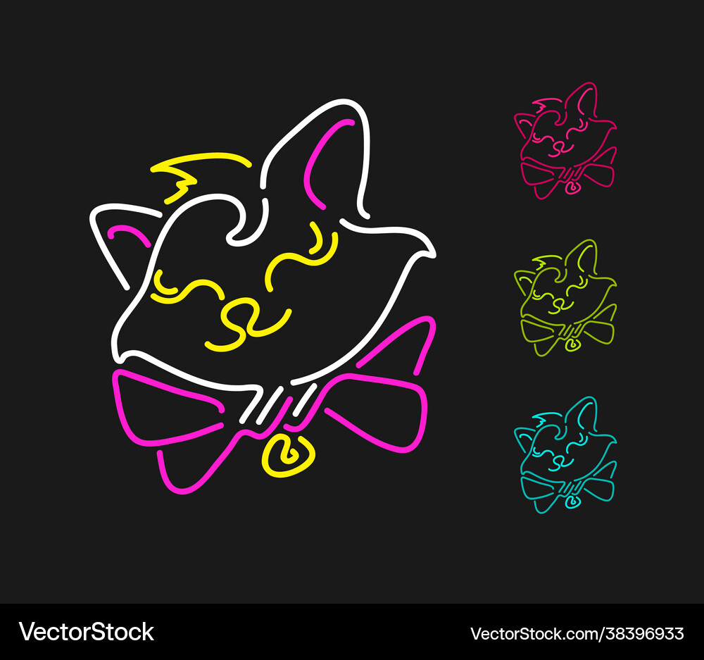 Cute happy line style neon kitty cat Royalty Free Vector