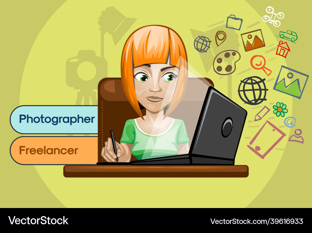 Freelancer girl working at the computer retouching
