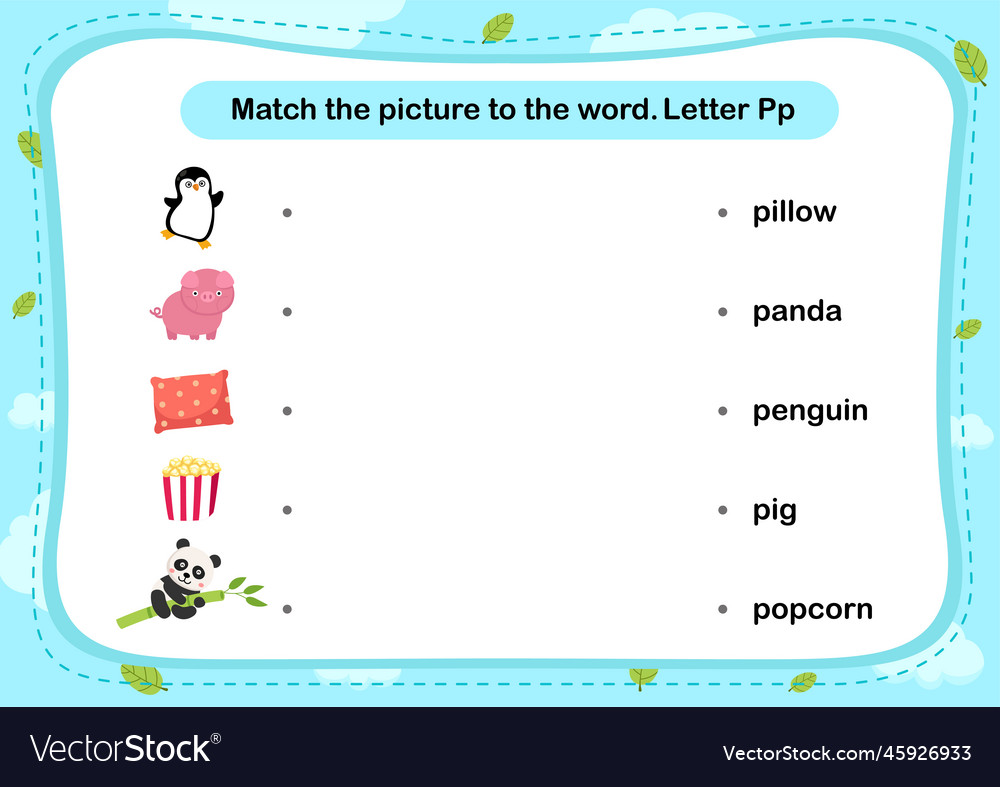 Match words with the correct pictures letter p Vector Image