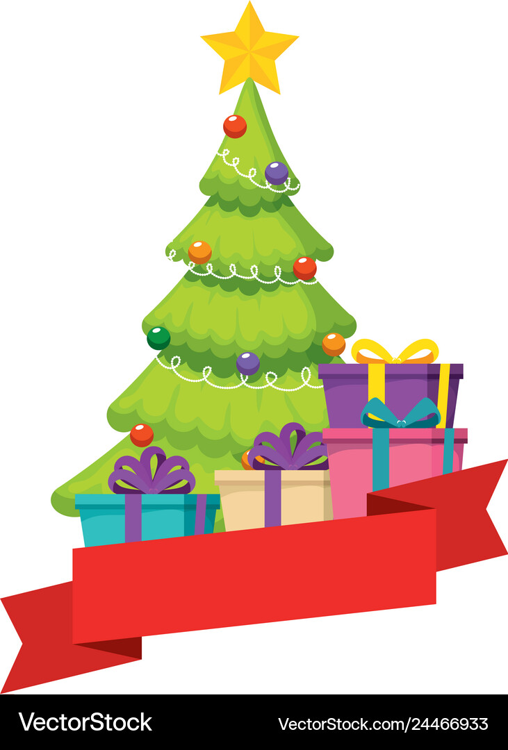 Merry christmas tree with gifts Royalty Free Vector Image