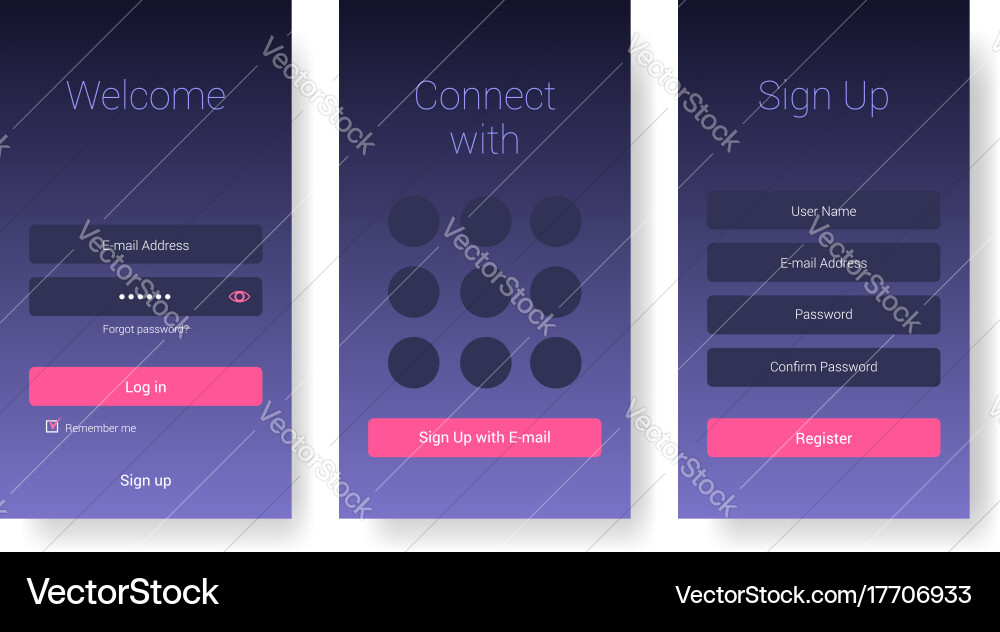 Modern user interface of mobile phone app log in Vector Image
