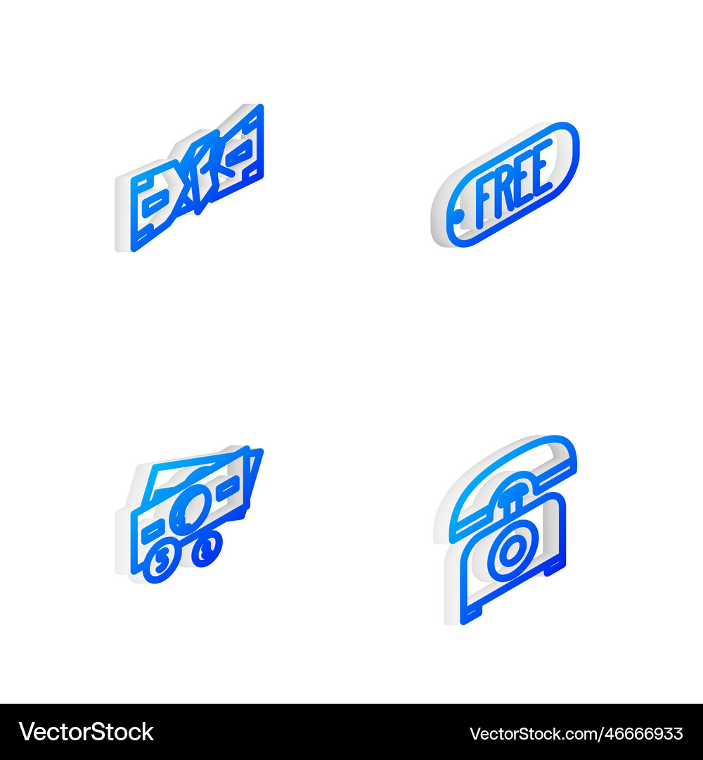 Set isometric line price tag with text free Vector Image