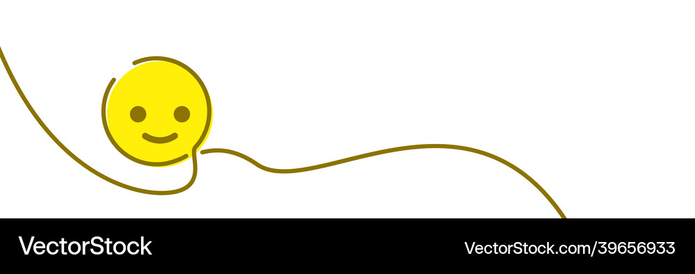 Single line drawn yellow smile emoji Royalty Free Vector