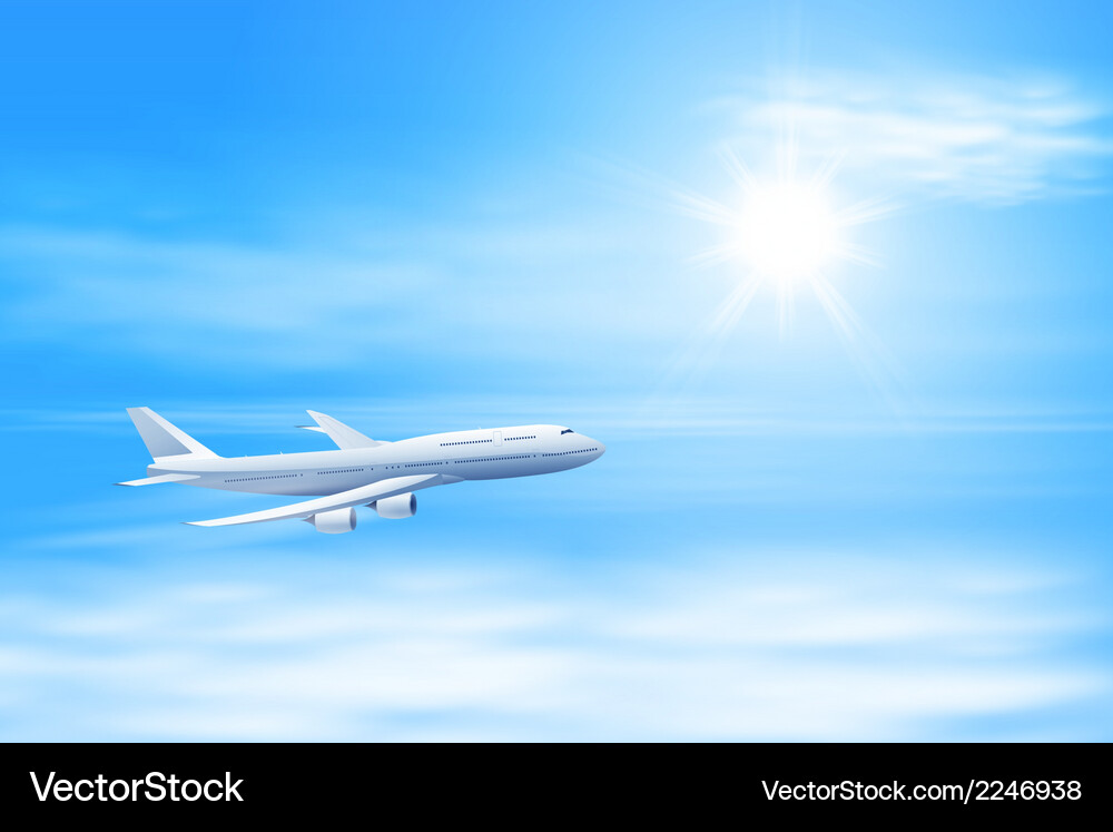 Airplane in the sky with sun Royalty Free Vector Image