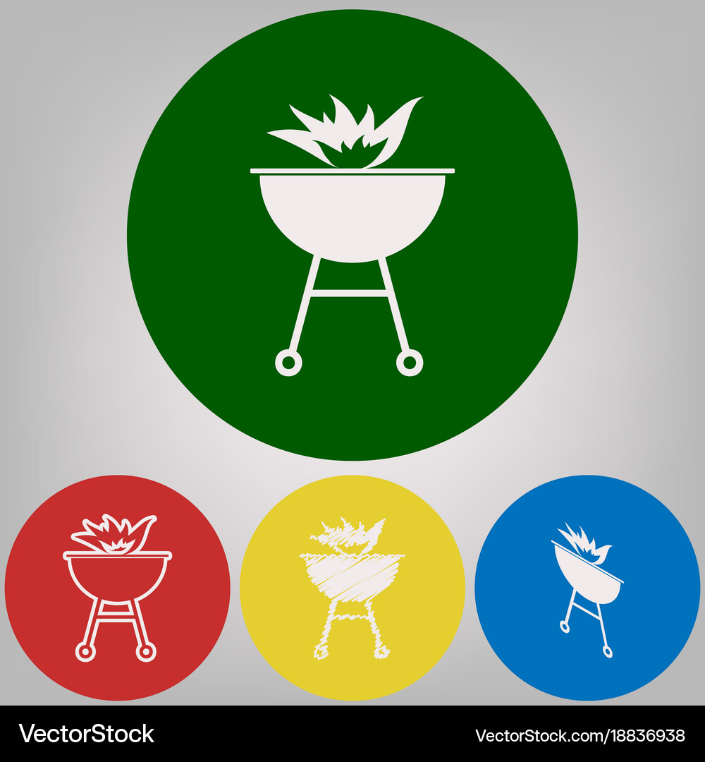 Barbecue with fire sign 4 white styles Royalty Free Vector