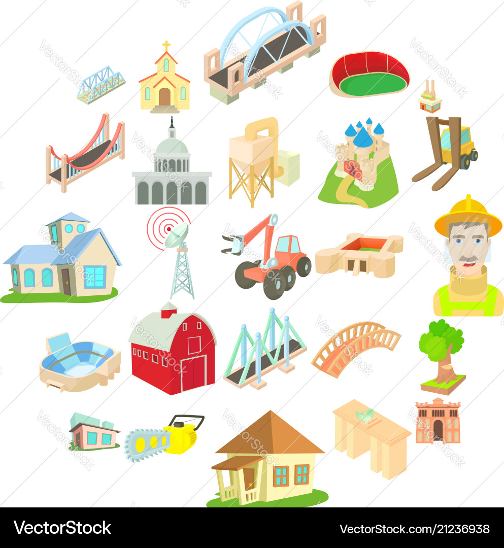 Facility icons set cartoon style Royalty Free Vector Image