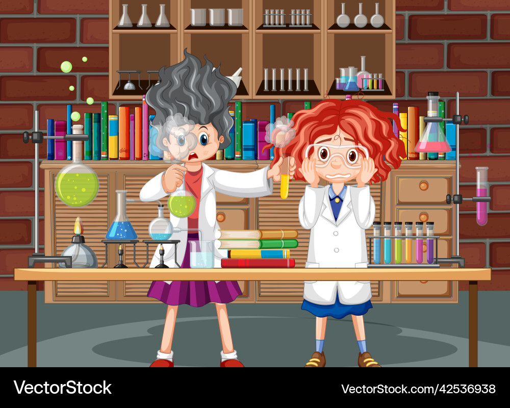 Laboratory scene with scientist cartoon character Vector Image