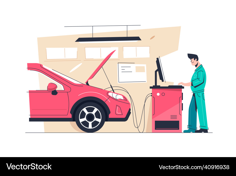 Man mechanic work on car service station Vector Image