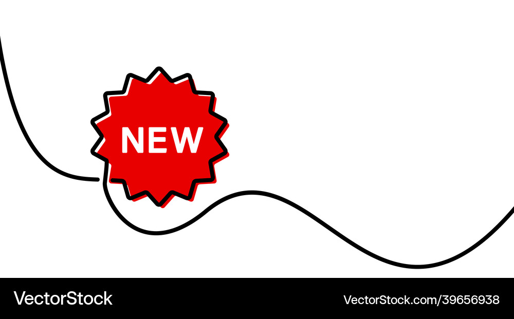 Single line drawn tag with new sign Royalty Free Vector