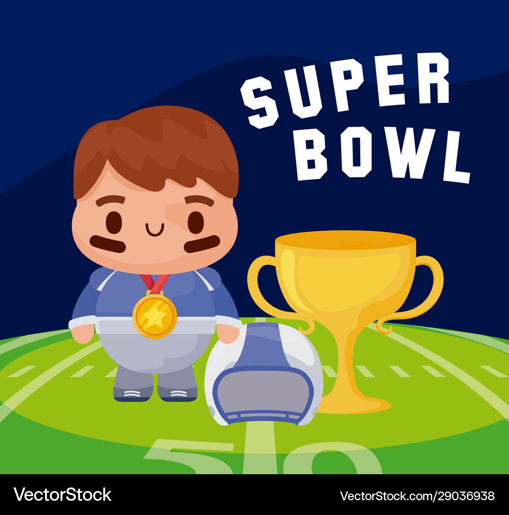 Super bowl player with trophy over field Vector Image