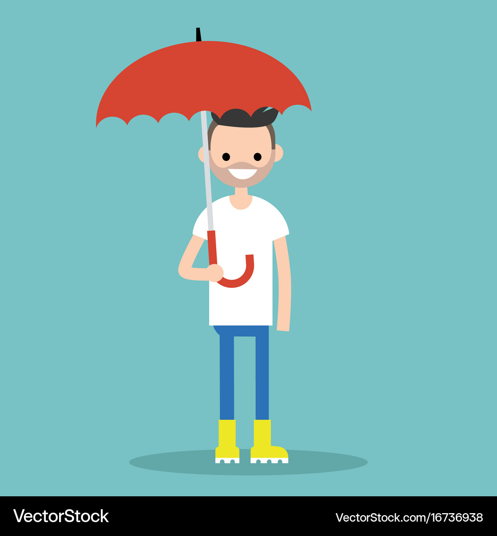 Young smiling character with umbrella wearing Vector Image