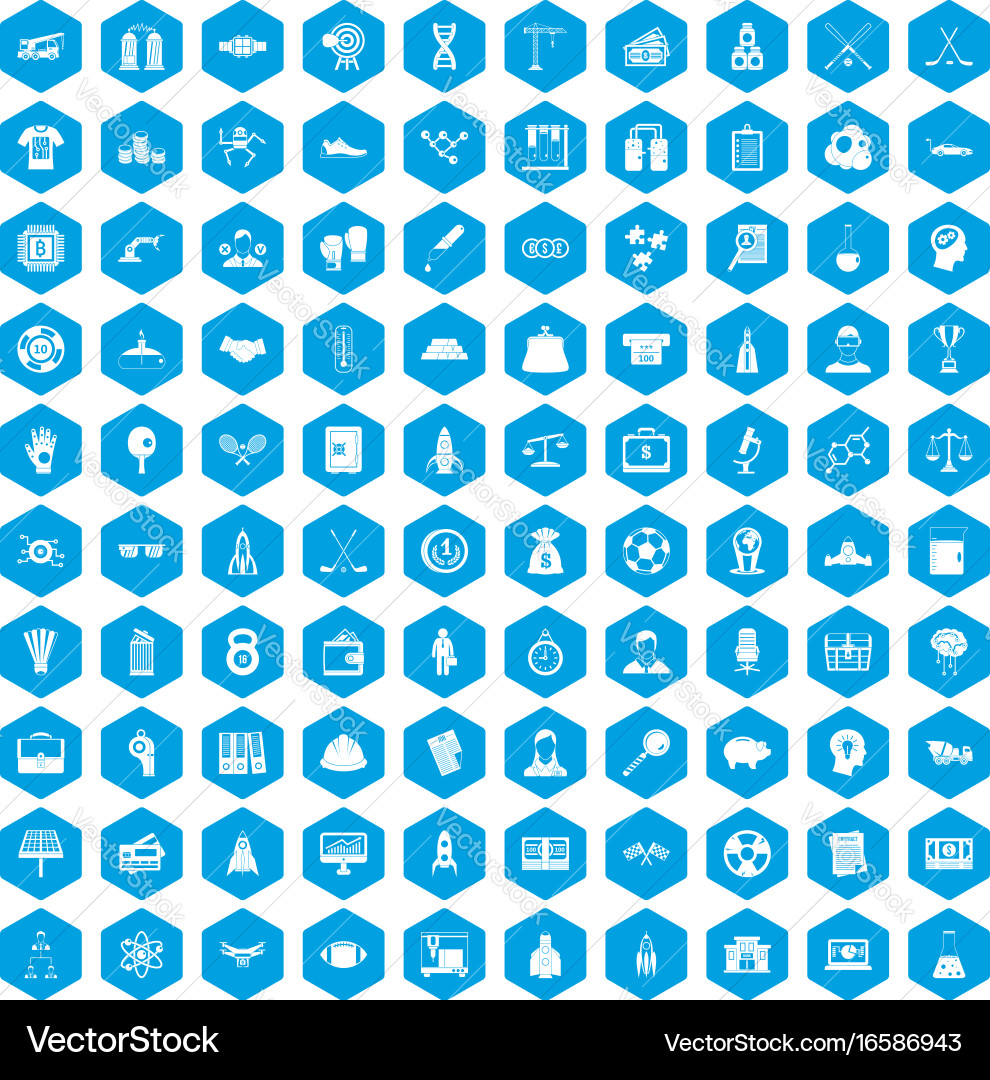 100 success icons set blue Royalty Free Vector Image