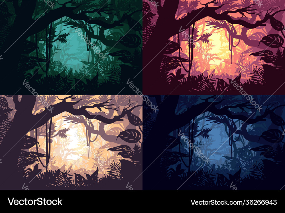 Beautiful jungle landscapes set Royalty Free Vector Image