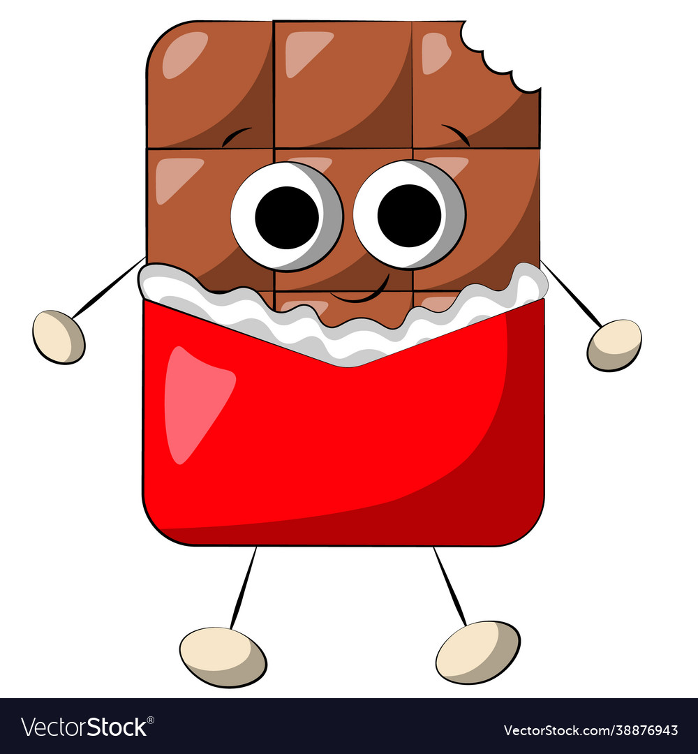 Cute cartoon chocolate character in wrapper draw Vector Image