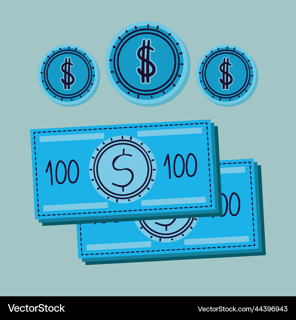 Dollar money coins and banknotes Royalty Free Vector Image