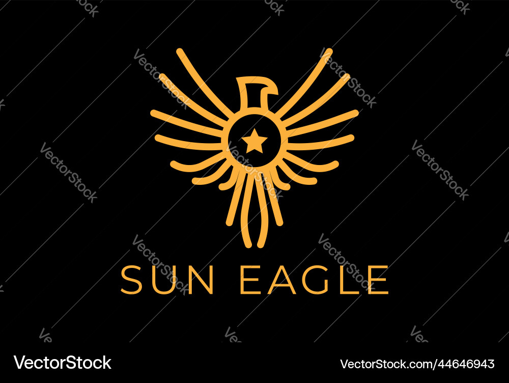 Golden sun eagle hawk falcon phoenix bird star Vector Image