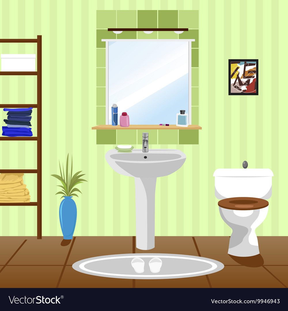 Green bathroom with sink bathtub toilet Royalty Free Vector