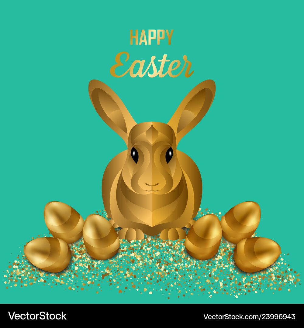 Happy easter greeting card with gold eggs and Vector Image