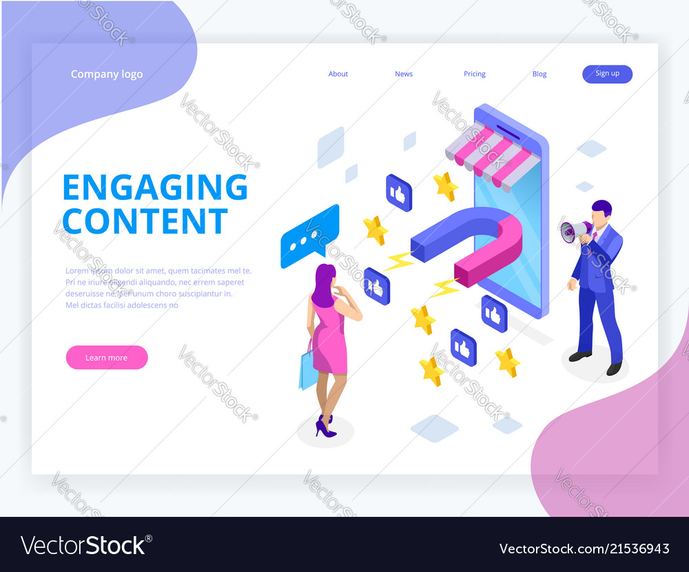Isometric web banner with engaging content Vector Image