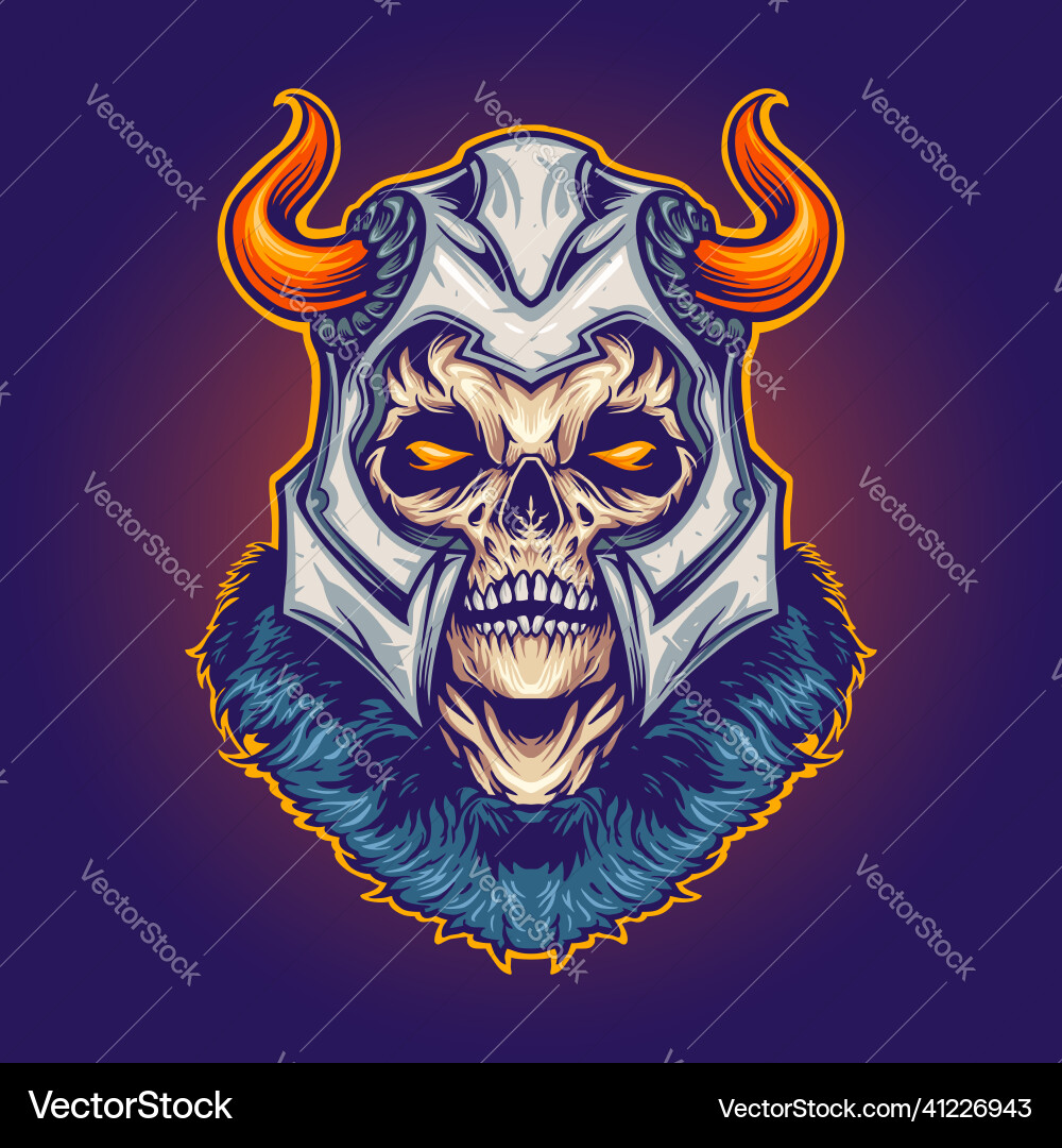 Scary viking skull head horn Royalty Free Vector Image