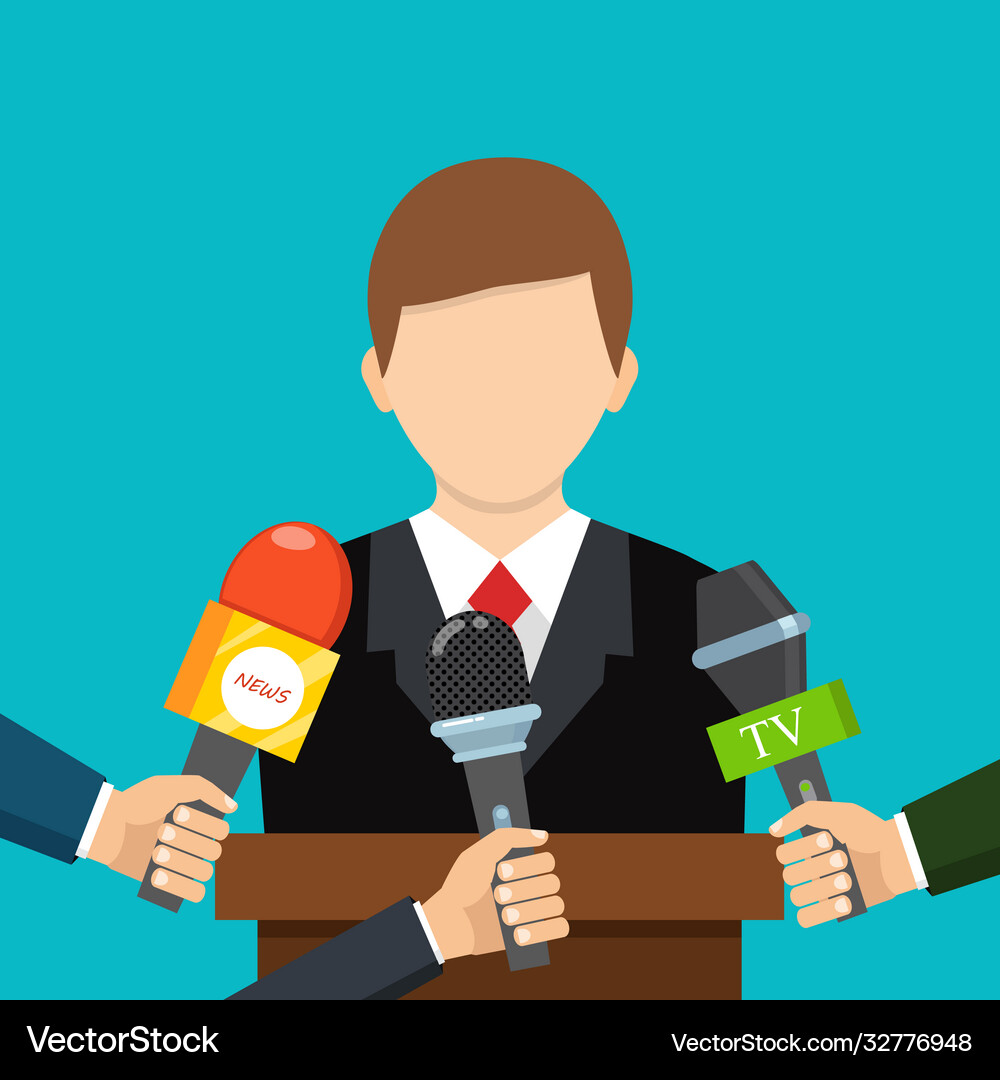 Businessman gives a reporter interview press Vector Image
