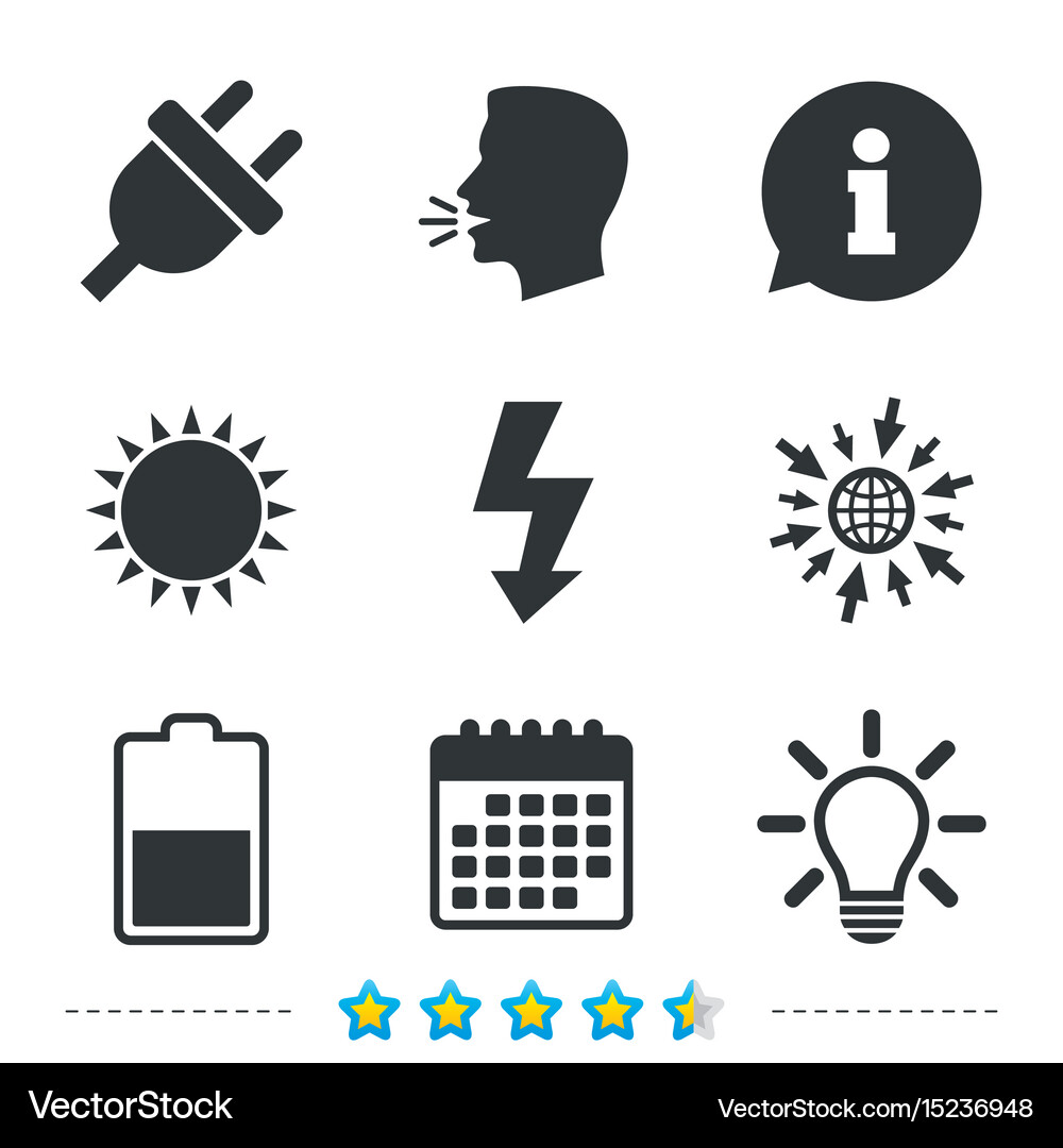 Electric plug sign light lamp and battery half Vector Image