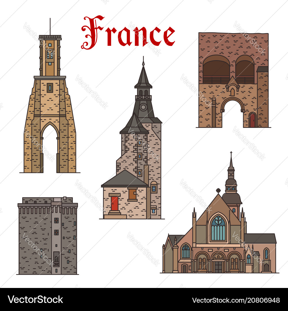 France landmarks architecture line icons Vector Image