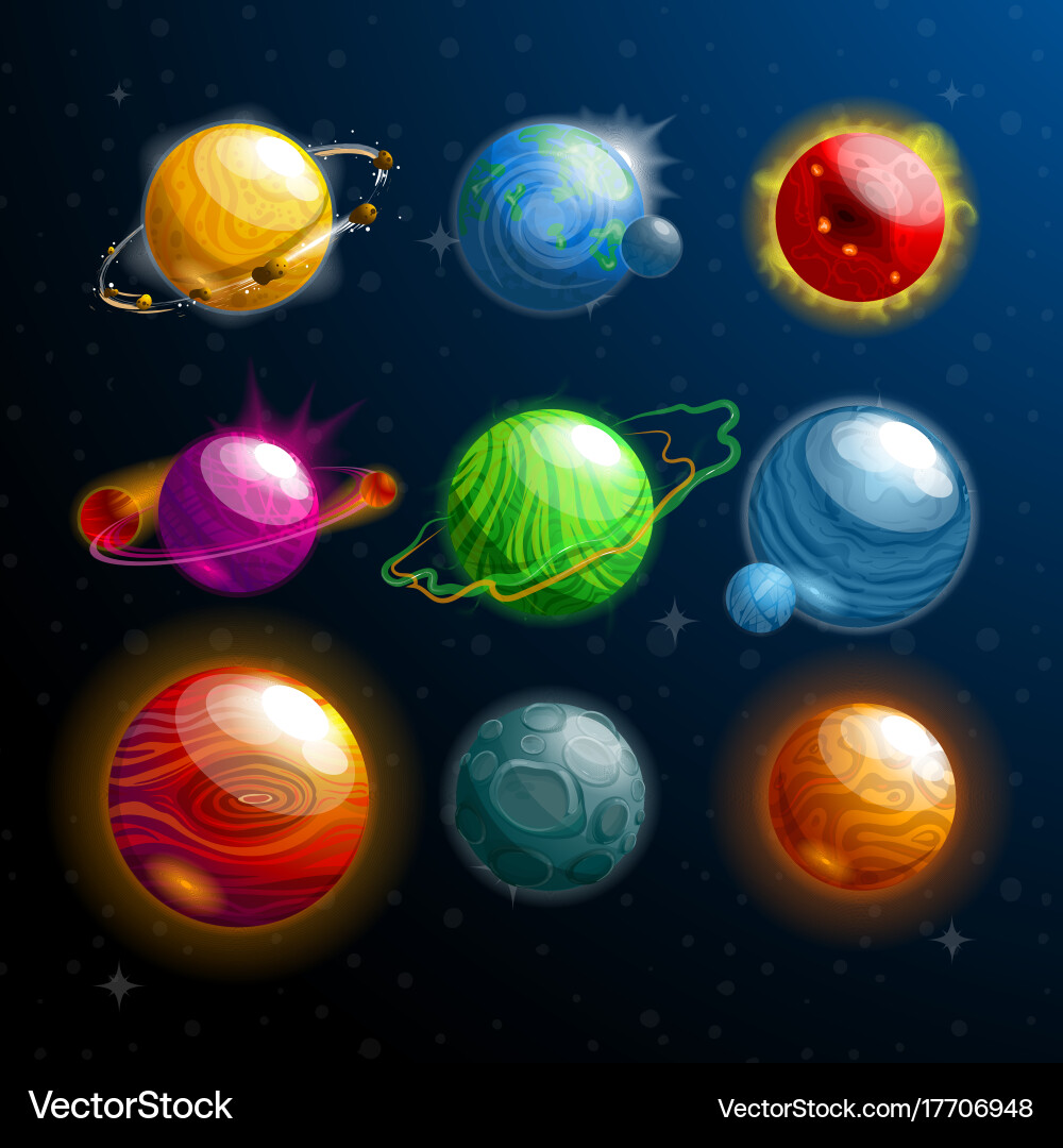 Set isolated planets or stars globe cosmos Vector Image