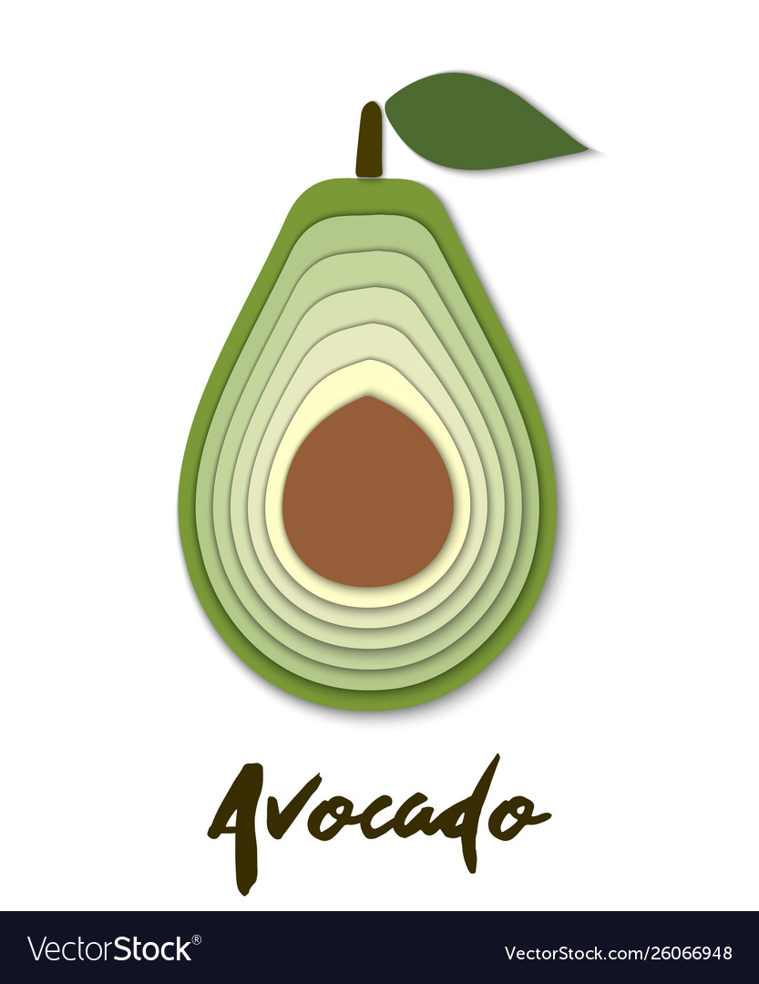 Set paper cut green avocado shapes 3d Royalty Free Vector