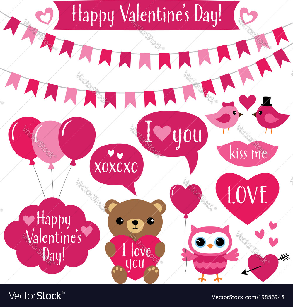 Valentines day design elements set Royalty Free Vector Image
