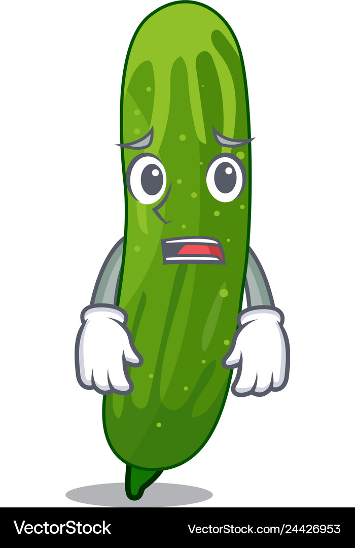 Afraid fresh cucumber isolated in the cartoon Vector Image