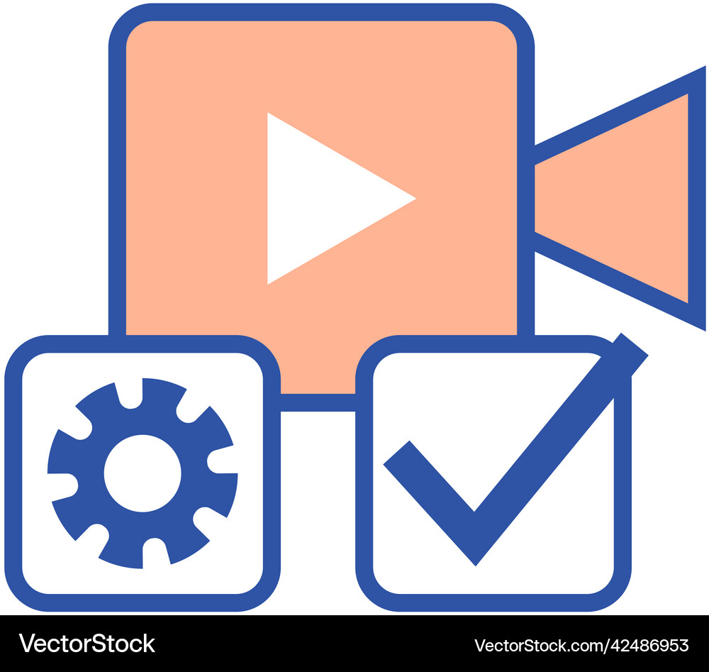 Gear and check mark near orange play button Vector Image