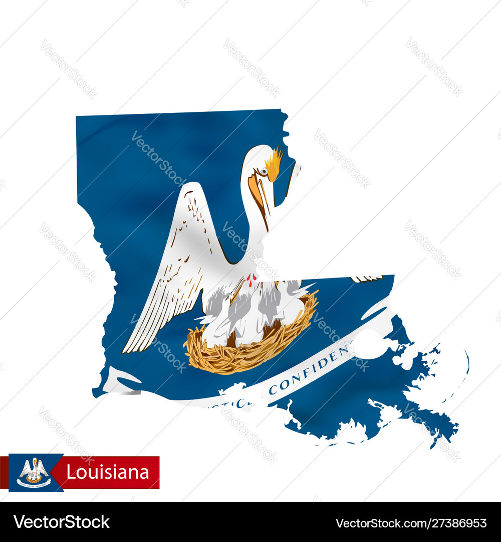Louisiana state map with waving flag us Royalty Free Vector