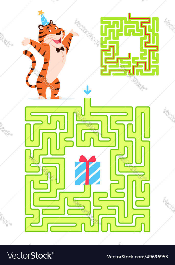 Maze game for kids with solution animal labyrinth Vector Image