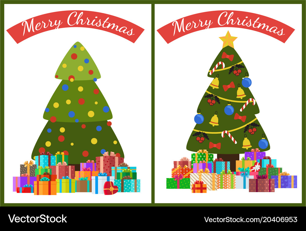 Merry christmas poster set decor tree and presents