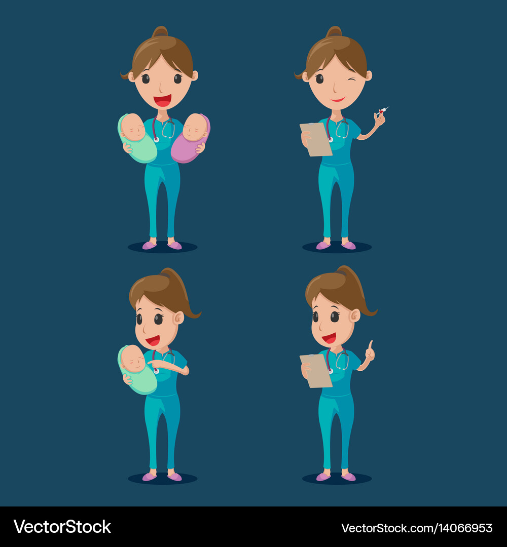 Nurse cartoon character collection set Royalty Free Vector