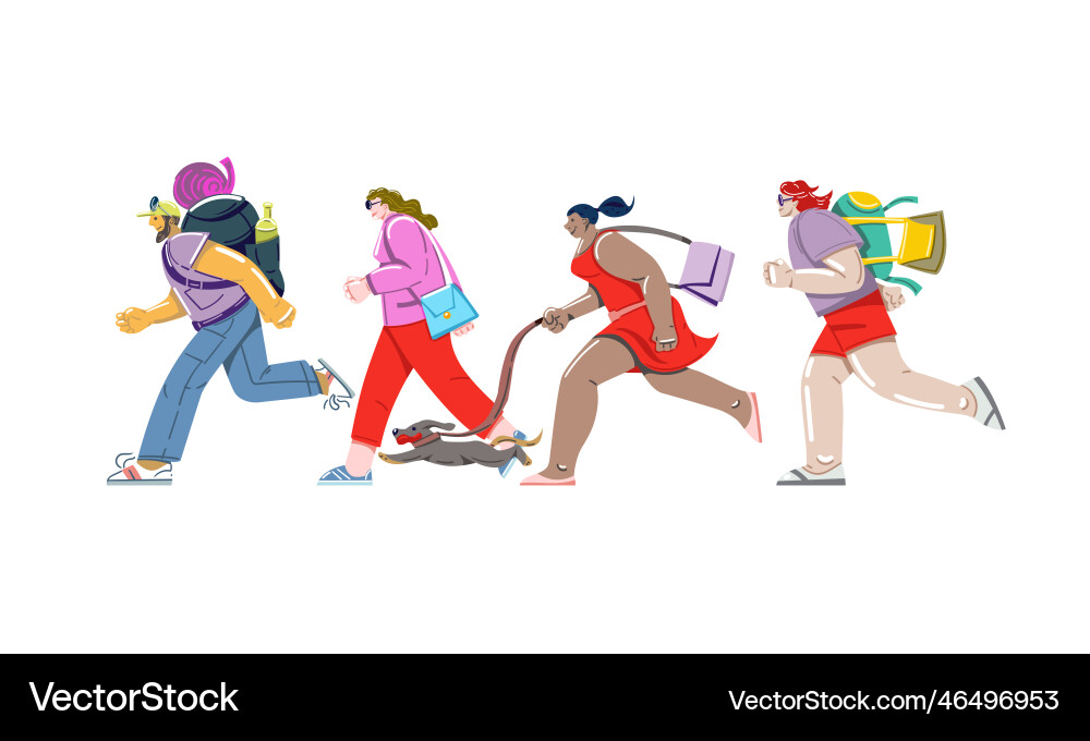 People are on the move four characters Royalty Free Vector
